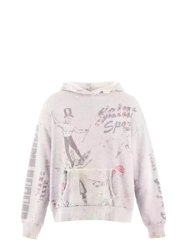 SAINT MXXXXXX Alexis Ross Distressed Graphic-print Hoodie - Grey