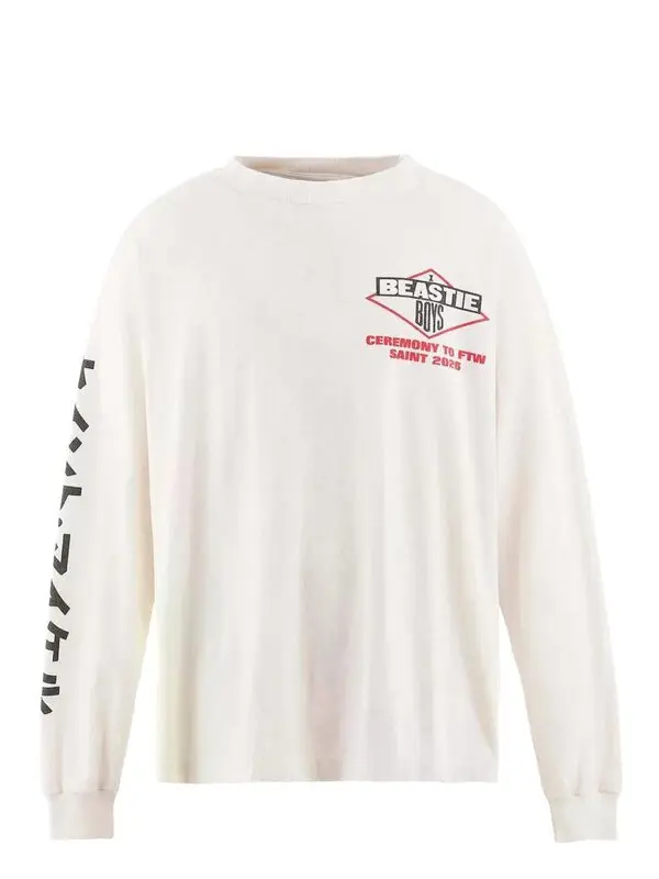 SAINT MXXXXXX Graphic-print Long-sleeve T-shirt - Neutrals