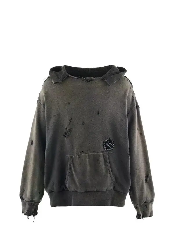 SAINT MXXXXXX Distressed Double Face Hoodie - Grey
