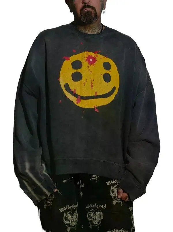 SAINT MXXXXXX Graphic Print Distressed Sweatshirt - Grey