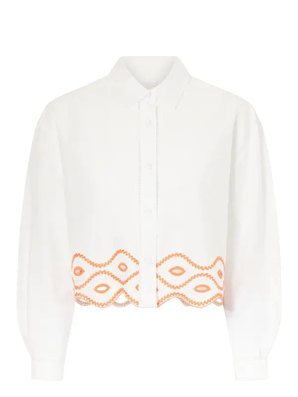 Loretta Caponi Cropped Broderie Anglaise Cotton-voile Shirt - White