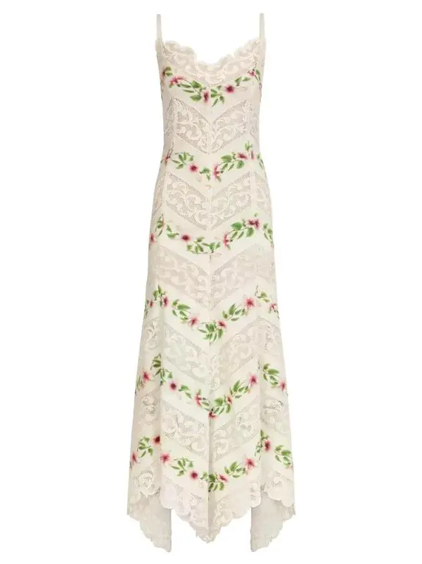 Oscar De La Renta Chiné Hibiscus Striped Cotton Poplin Dress - Neutrals