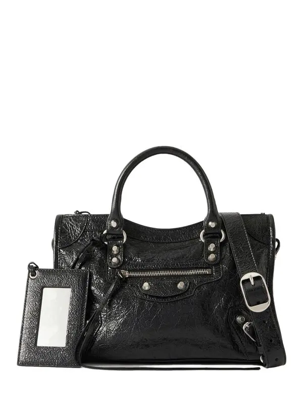 Balenciaga Le City Crinkled Glossed-leather Shoulder Bag - Black
