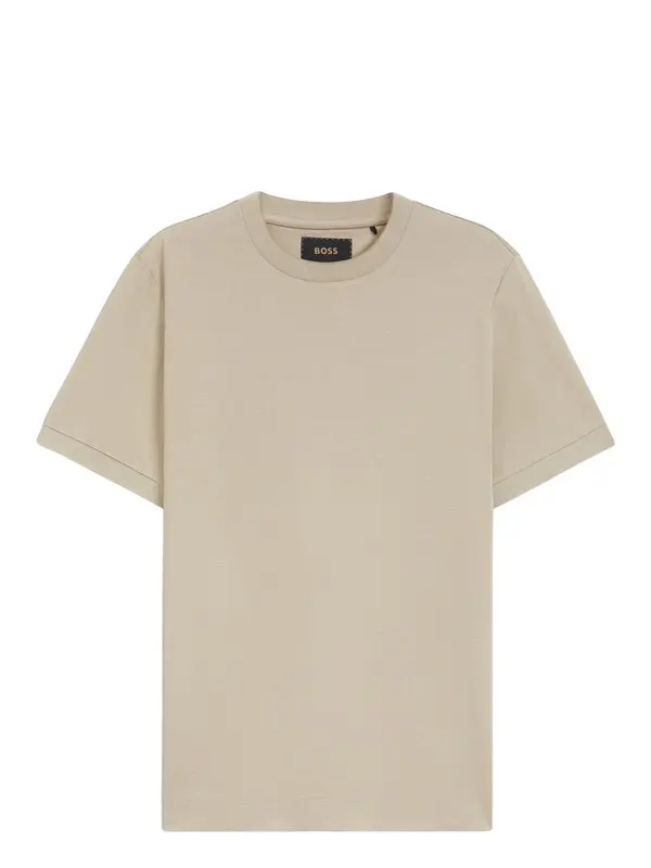 BOSS Lux Cotton T-shirt With Fine-line Collar - Light Beige
