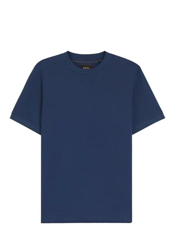 BOSS Lux Cotton T-shirt With Fine-line Collar - Light Blue