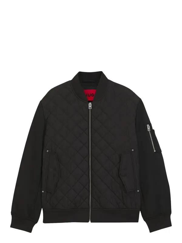 Hugo Water-repellent Diamond Quilted Jacket With Mixed Materials - Black