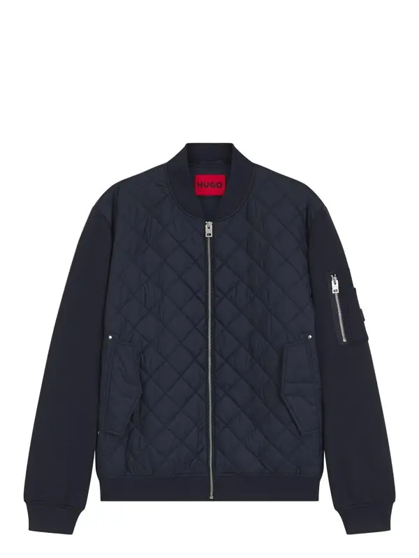 Hugo Water-repellent Diamond Quilted Jacket With Mixed Materials - Dark Blue