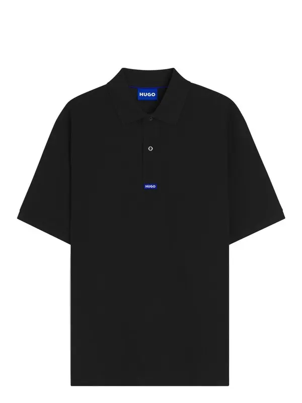 Hugo Cotton-piqué Polo Shirt With Blue Logo Badge - Black