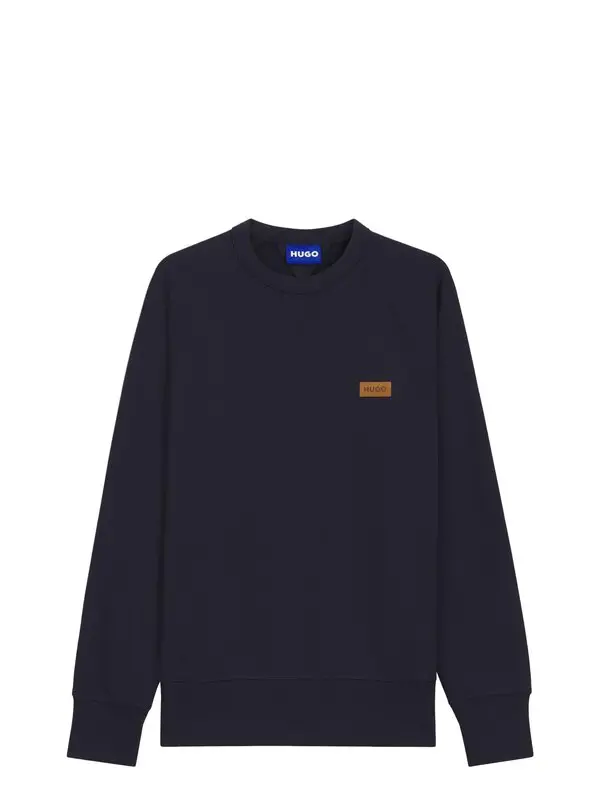 Hugo Cotton Terry Sweatshirt With Logo Badge - Dark Blue