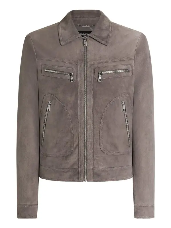 Dolce & Gabbana Suede Jacket With Intarsia Motif - Grey