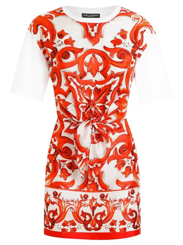 Dolce & Gabbana Majolica-print Jersey And Twill Mini Dress - Multicolor