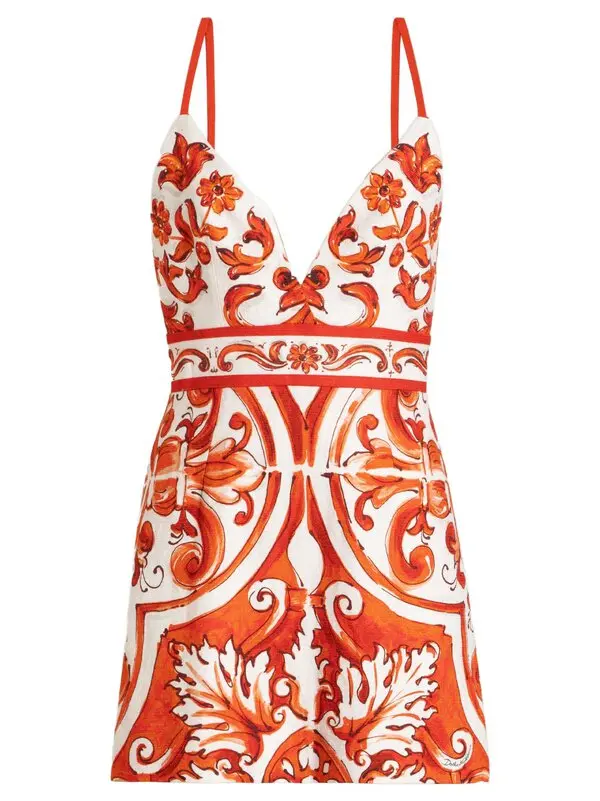 Dolce & Gabbana Majolica Print Mat Dress - Multicolor