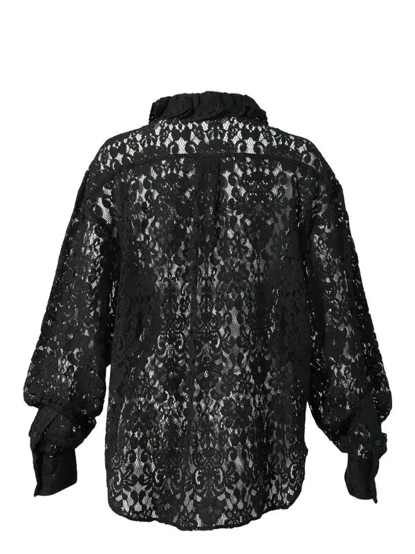 PUSHBUTTON Buttoned Lace Blouse With Ruffled Collar - Black
