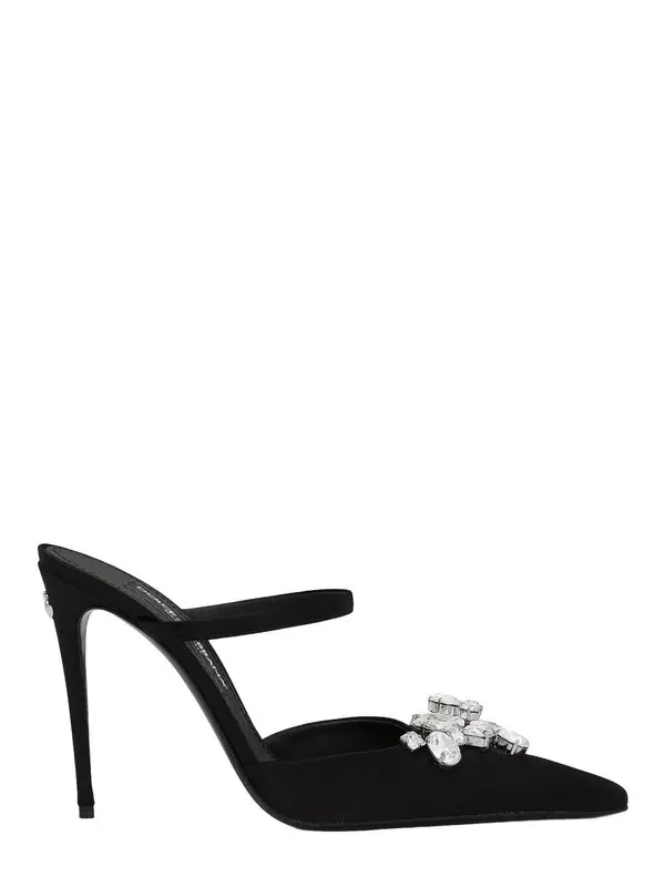 Dolce & Gabbana Embellished Satin Mules - Black