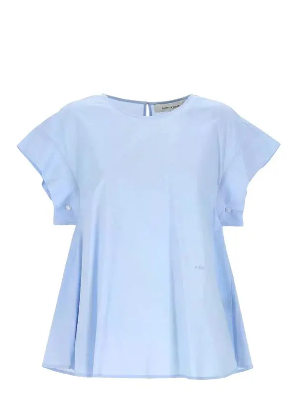 EMMA E GAIA Short-sleeve Blouse With Button Detail - Blue