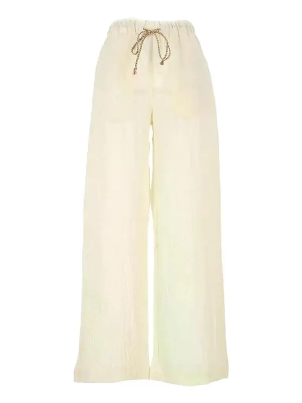 120% Lino Drawstring Wide-leg Trousers - Neutrals