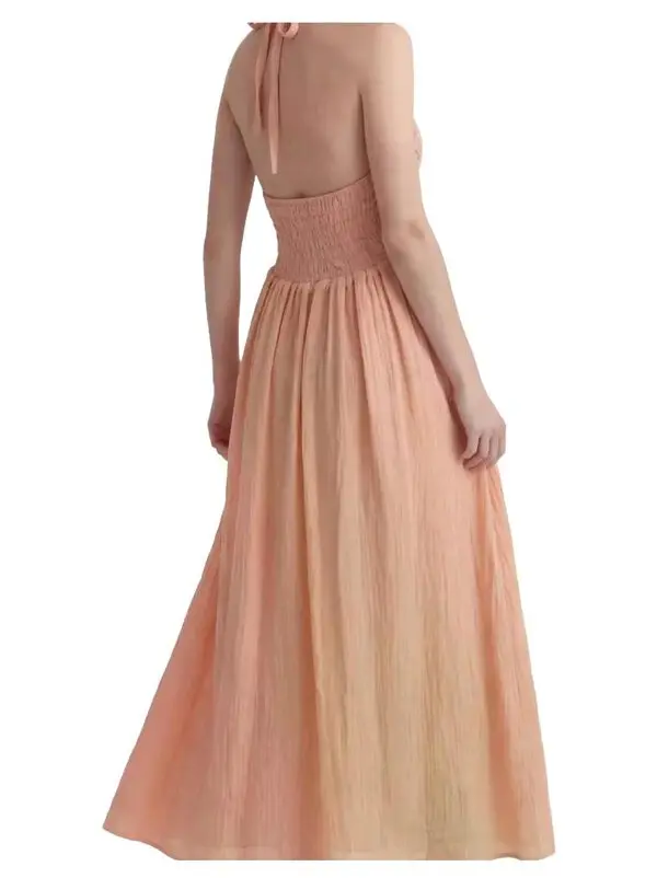 120% Lino Crochet-knit Halterneck Dress - Pink