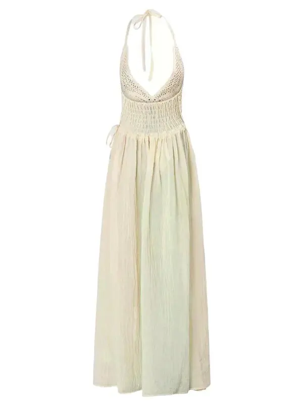 120% Lino Crochet-knit Halterneck Dress - Neutrals