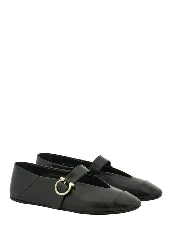 FERRAGAMO Gancini Strap Ballet Flats - Black
