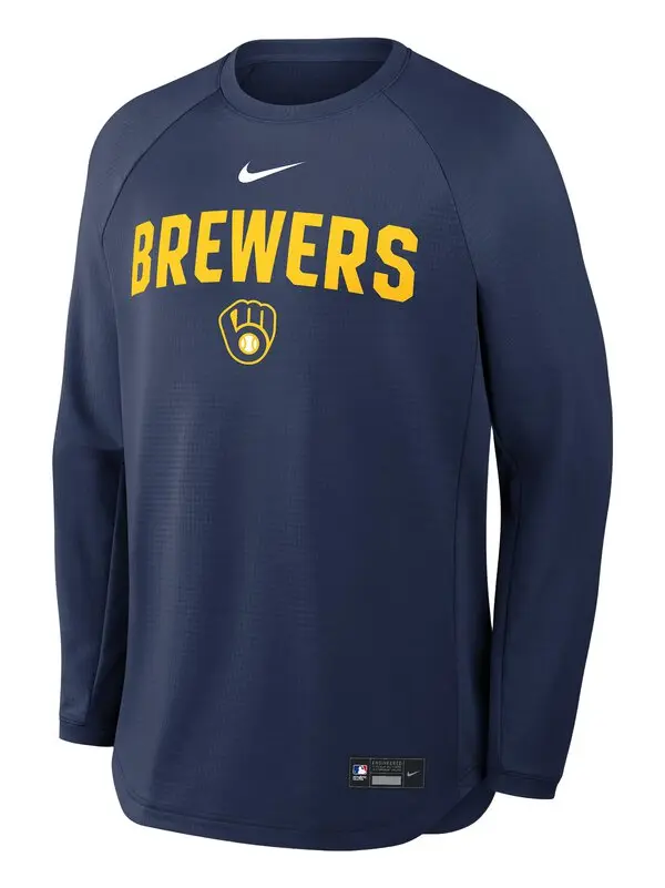Nike Milwaukee Brewers Authentic Collection Dri-fit Pullover Crew - Blue
