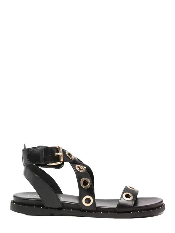 CARMELA Eyelet-embellished Cross-strap Sandals - Black