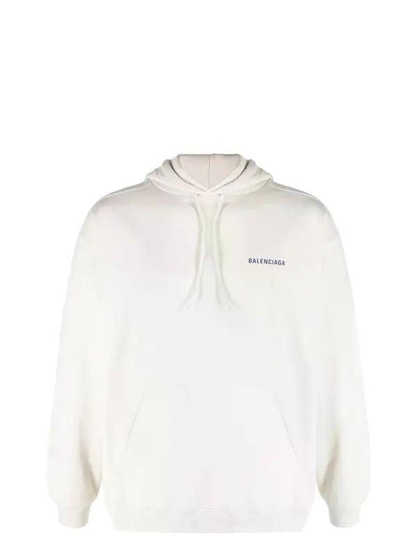 Balenciaga Logo Print Drawstring Hoodie - Neutrals