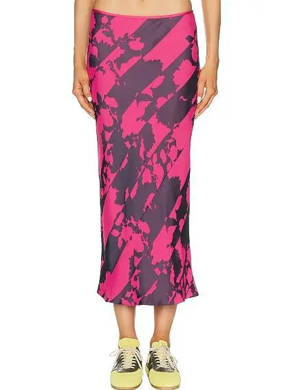 Dries Van Noten Floral Print Satin Midi Skirt - Fuchsia