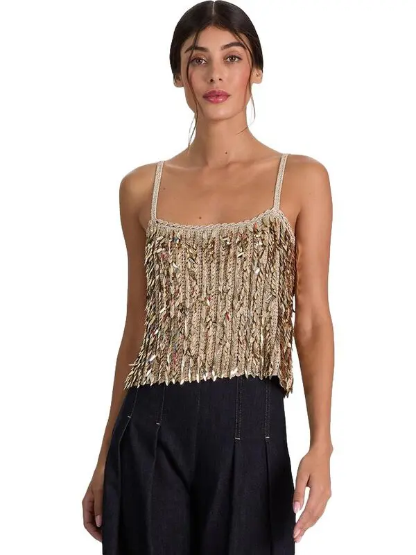 Alice + Olivia Nicolette Sequin Tank - Gold