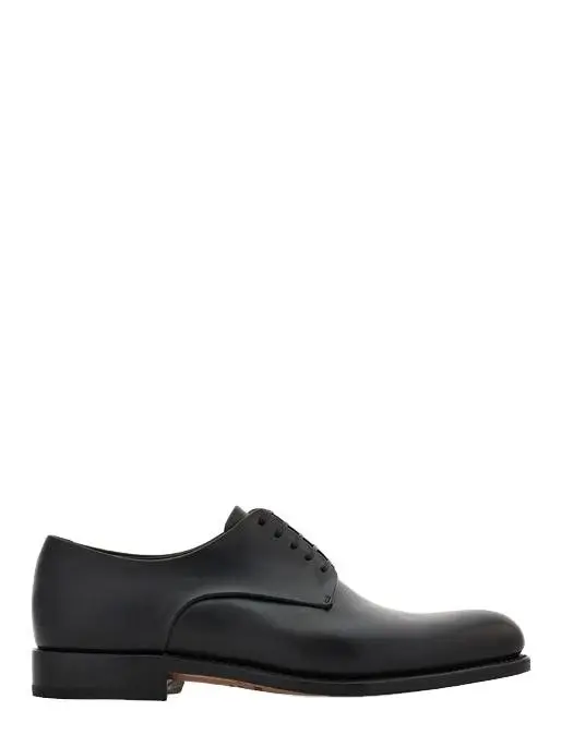 FERRAGAMO Tramezza Derby Calfskin Shoes - Black