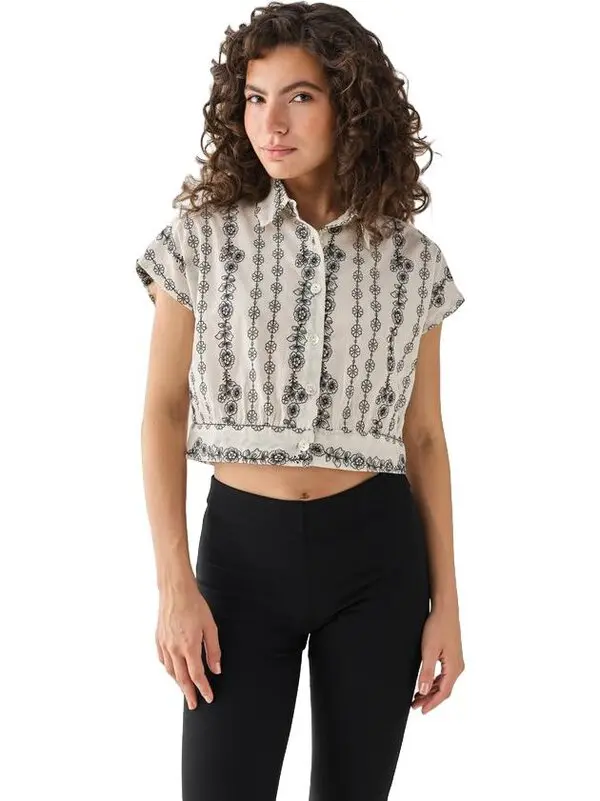 REISTOR Oversized Crop Shirt With Embroidery - Floral