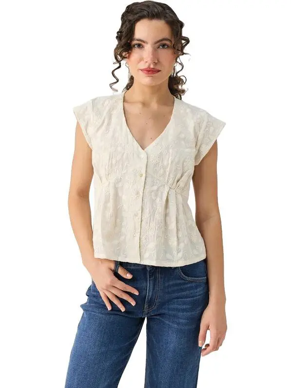 REISTOR Embroidered Deep V-neck Top - Red