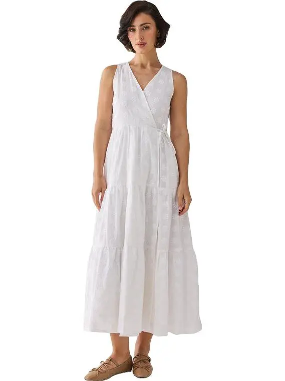 REISTOR Embroidered Tie Wrap Maxi Dress - Red