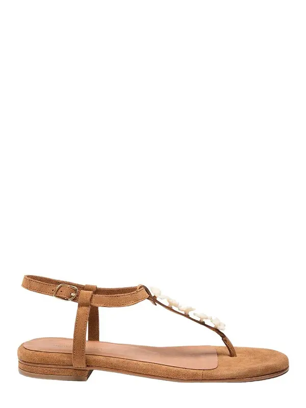 NAGUISA Savina Flower Camel Suede Sandals - Brown