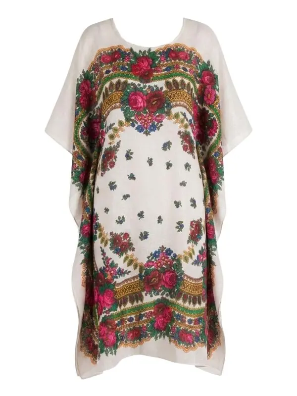 GLAM ON YOU Marina Kaftan With Floral Embroidery - White