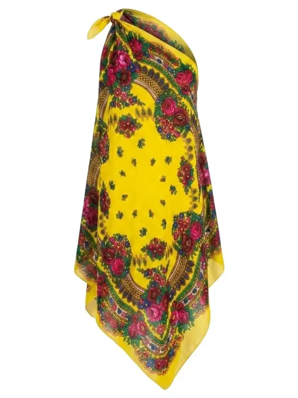 GLAM ON YOU Dariya Dress One Shoulder, Floral Print - Yellow