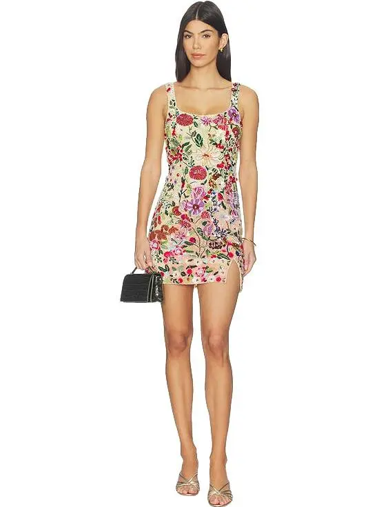 LA FUORI Sequined Botanical Mini Dress - Botanical Symphony