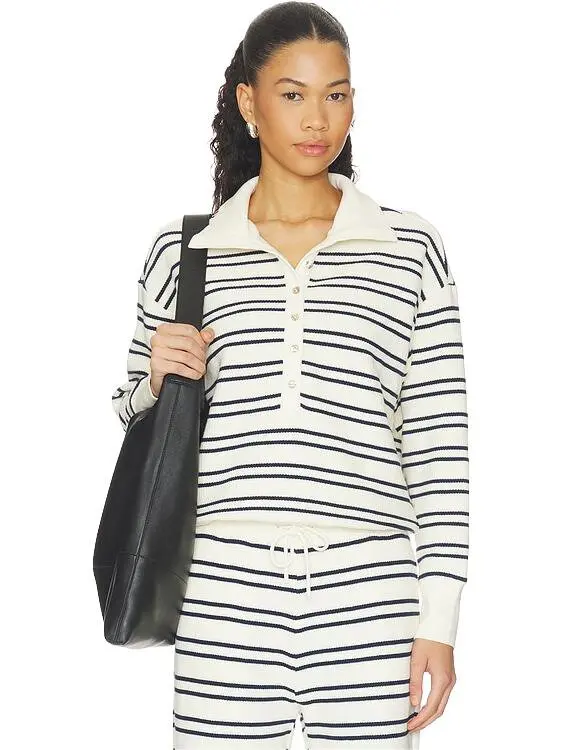 NEGATIVE UNDERWEAR Waffle Knit Pullover With Partial Button Closure - Sailor