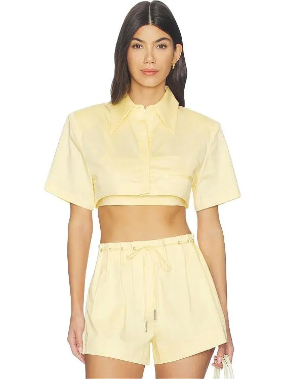 ET OCHS Cropped Button-down Shirt With Padded Shoulders - Wax
