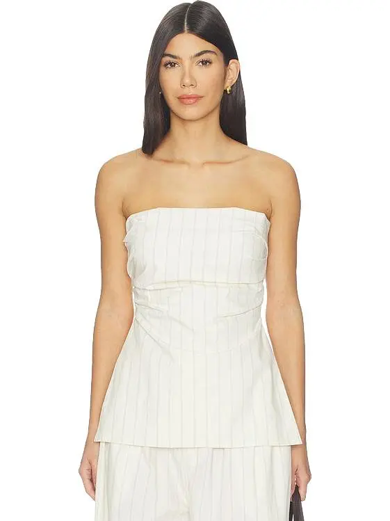 ST. AGNI Strapless Tie Back Top - Ecru Stripe