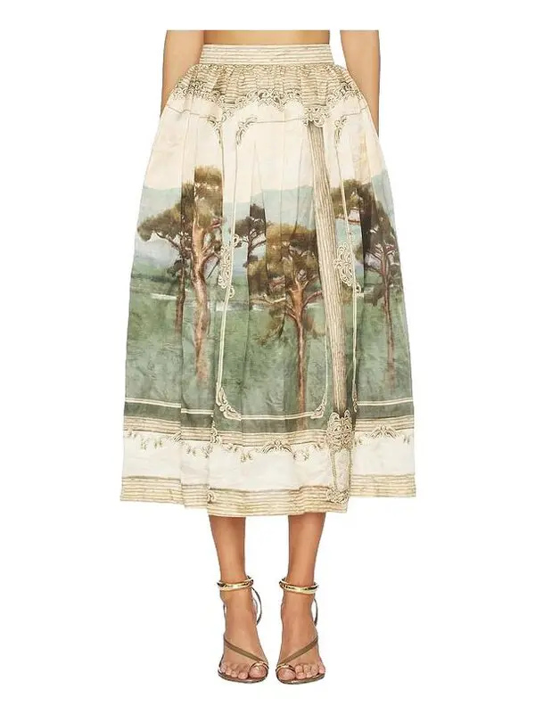 Agua Bendita Printed Pleated Midi Skirt - Multi