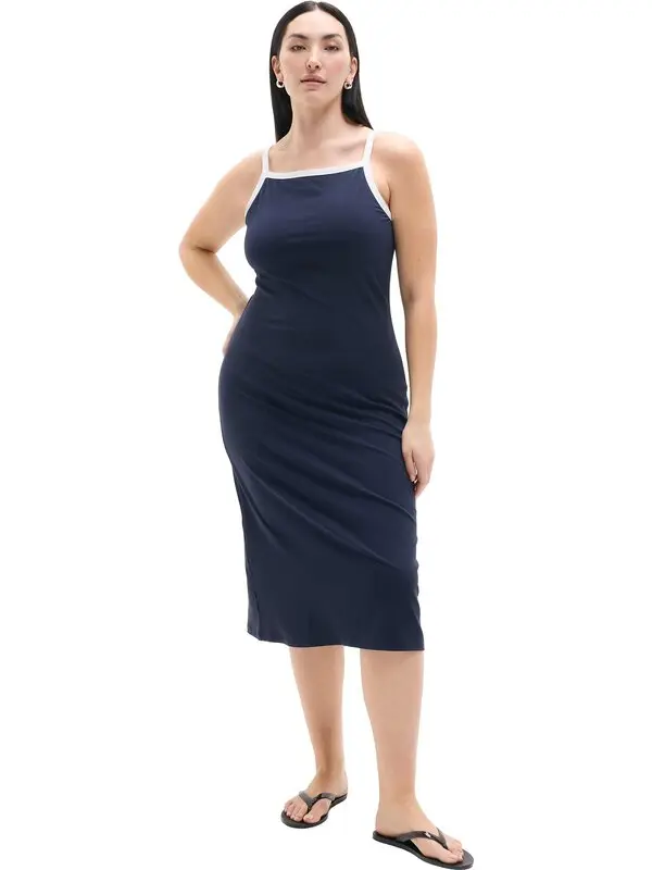 Athleta Signature Rib Apron Midi Dress - Navy/white Piping