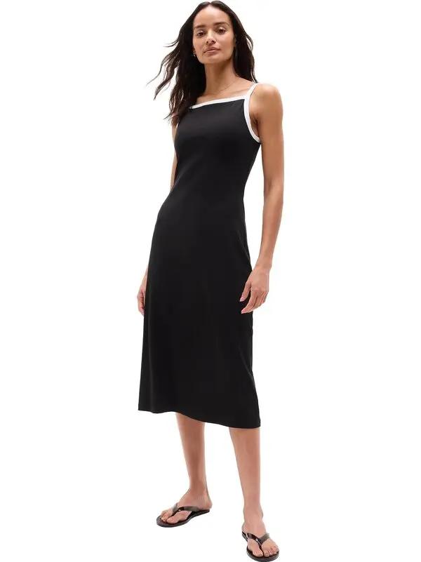 Athleta Signature Rib Apron Dress - Black/white Piping