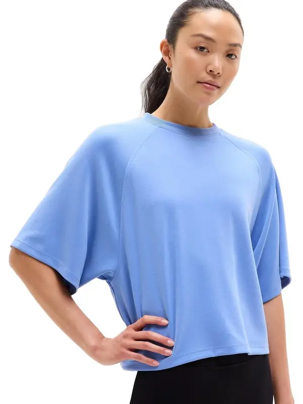 Athleta Seasoft Crew Neck Relaxed Fit Tee - Waterfall