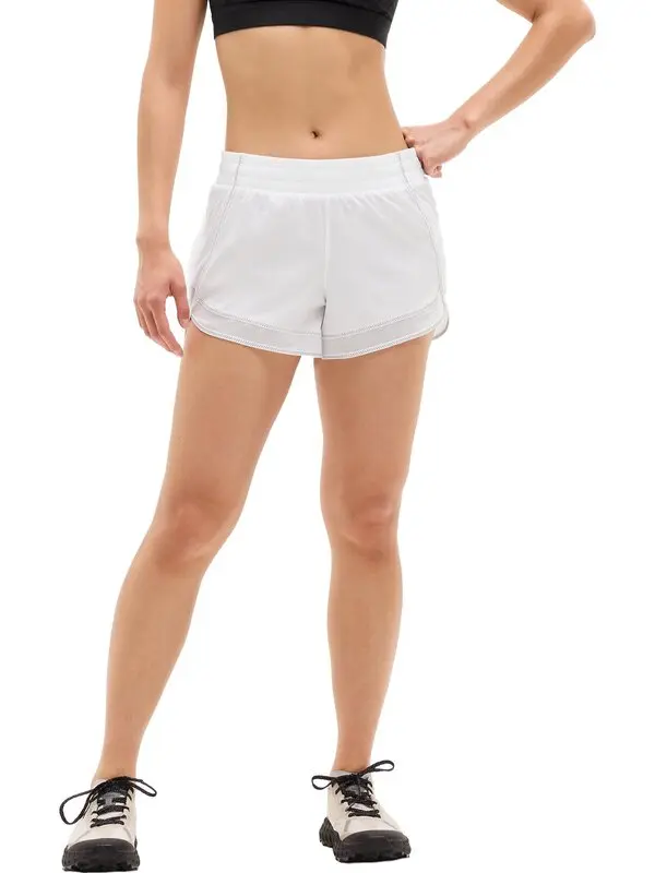 Athleta Mesh Racer Run Mid Rise 4" Short - White/black Stitching