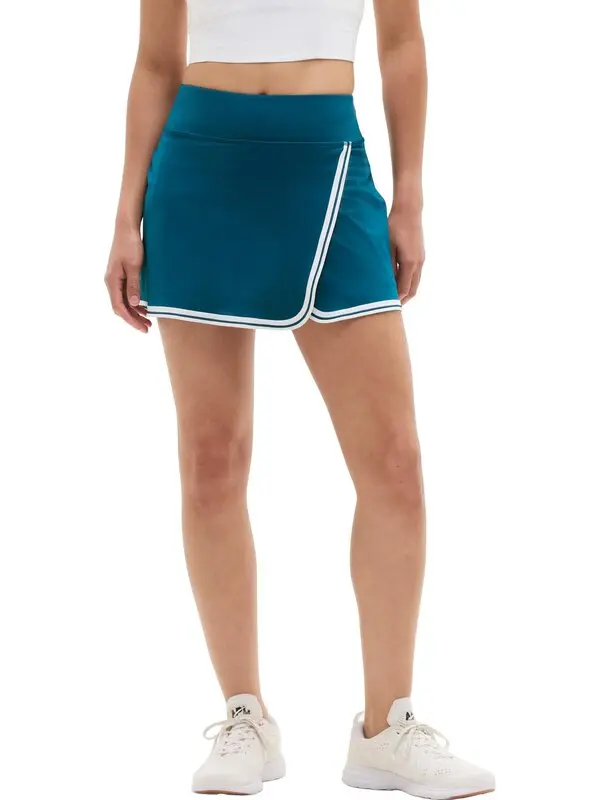Athleta Crosscourt High Rise Tipped 14" Skort - Coastal Teal/white