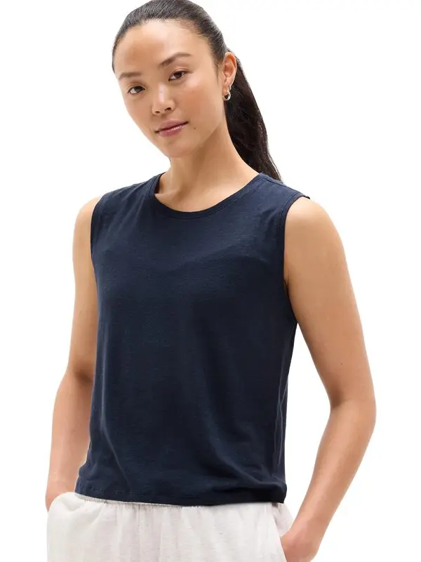 Athleta Getaway Linen Blend Muscle Tank - Navy