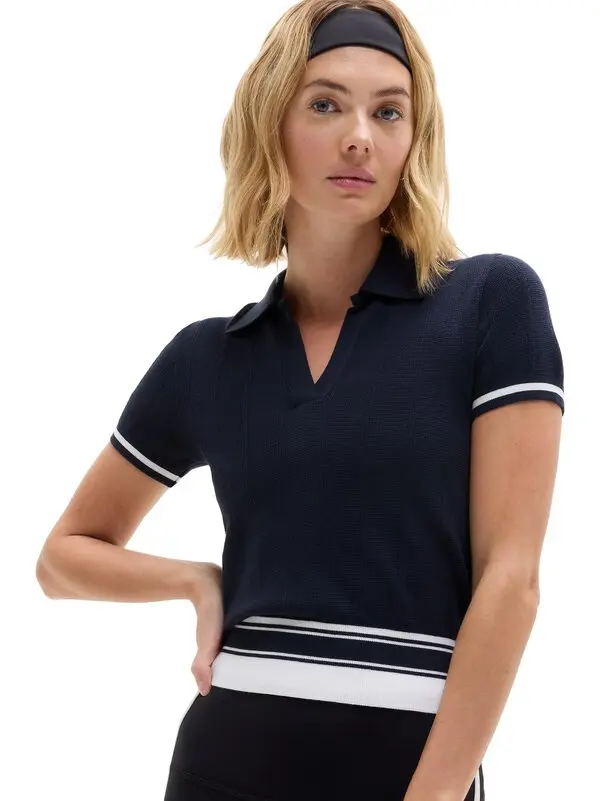 Athleta Seamless Polo Knit Sweater With Ribbed Details - Eclipse/white