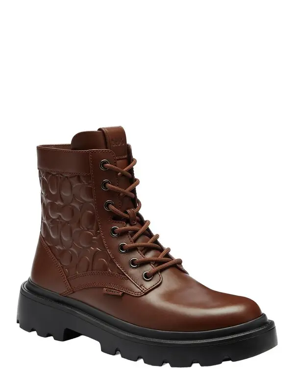 COACH OUTLET Coach Signature Leather Combat Boots - Vintage Brown