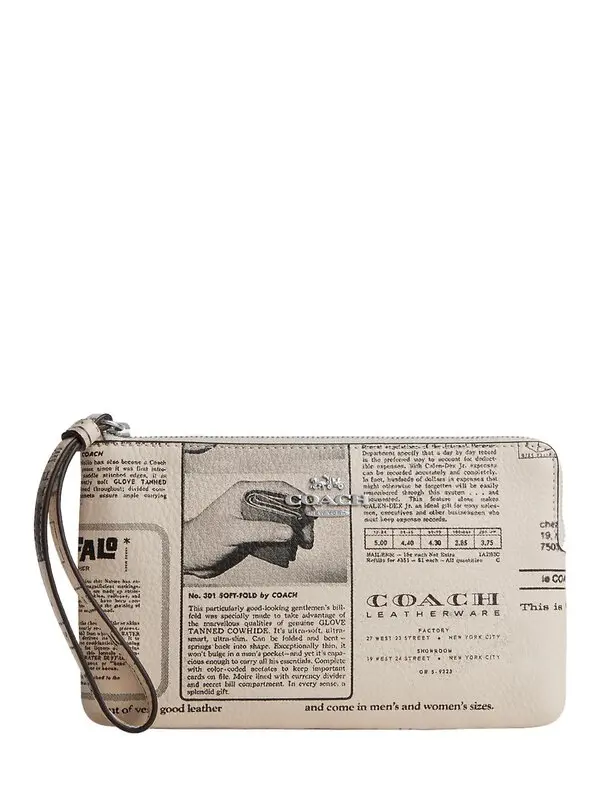 COACH OUTLET Large Corner Zip Wristlet With Newspaper Print - Silver/chalk Multi