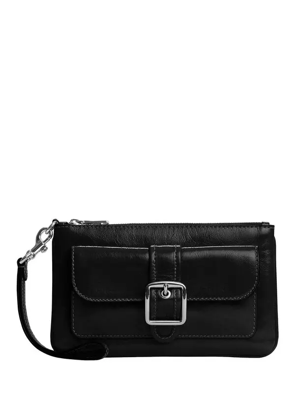 COACH OUTLET Coach Ashton Glazed Leather Wristlet - Silver/black